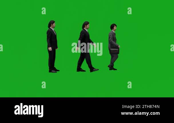 Three different employees green screen walking from the side view 3D ...