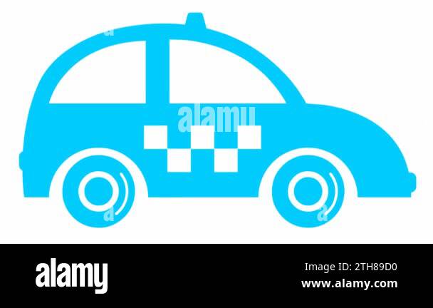 An animated blue taxi is driving. Vintage car is riding. Looped video ...