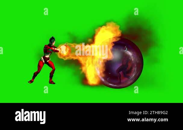 Lizard Monster Trying To Burn Hero Defender, Seamless Loop, Green ...