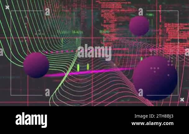 Animation Of Graphical Infographic Interface With Rotating Globe Wave Pattern Coding And Graph