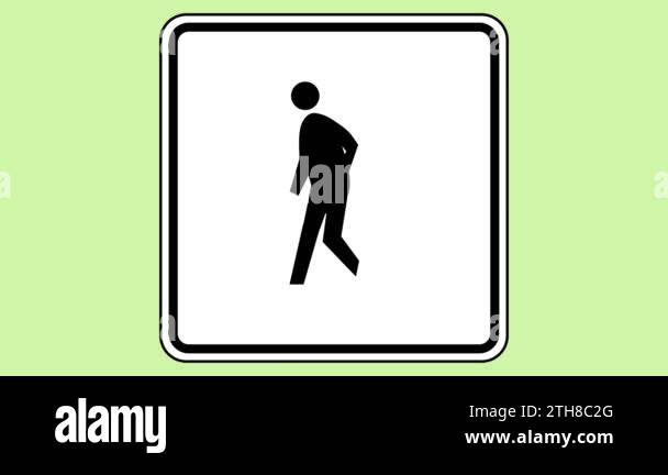 This is an animated No Pedestrian Traffic road sign, having a ...