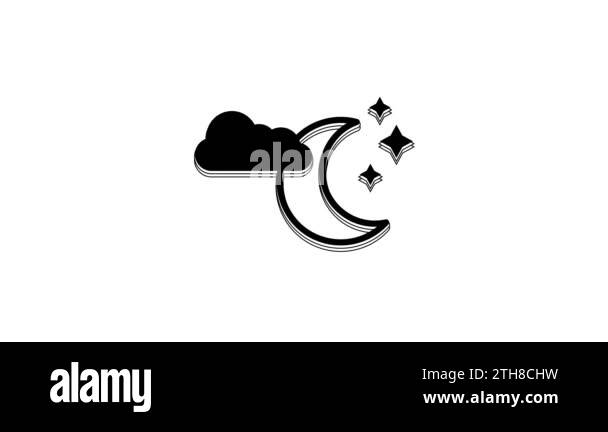 Black Cloud with moon and stars icon isolated on white background ...