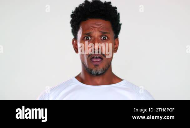 African american gradual shock reaction, face emotion black guy reacting with horror putting ...