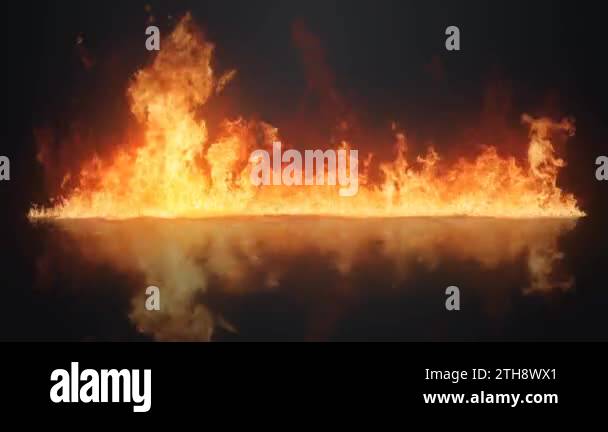 Fire Blazing on a Reflective Surface Background 4K features a line of ...