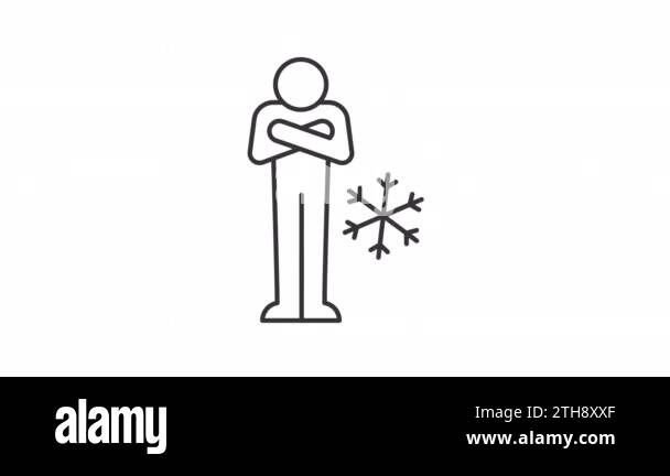 Animated frozen man linear icon. Cold winter weather. Shivering person ...
