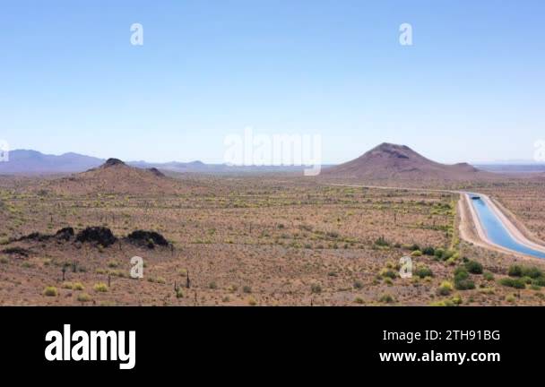 Aerial long pan to the Hayden-Rhodes Aqueduct carrying water from the ...