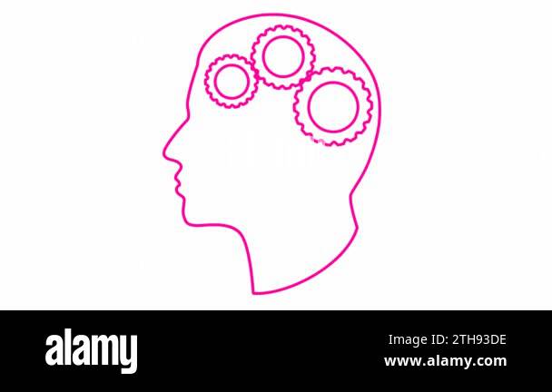 Animated line pink mechanism in the head with gears. Concept of idea ...