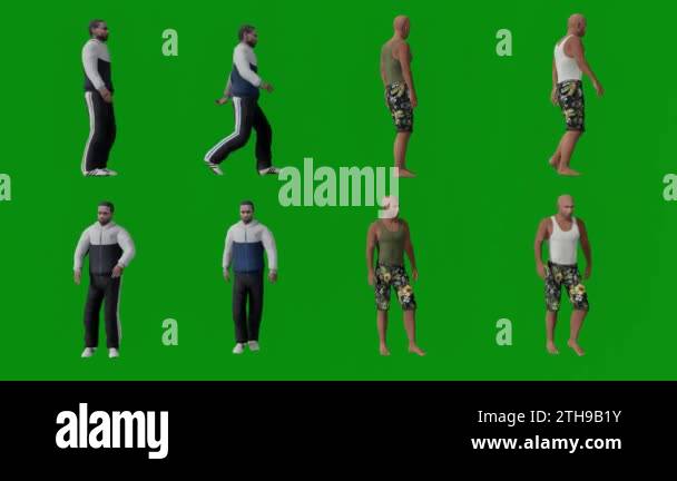 Blue animated 3D man dancing on green screen from front angle 3D people ...