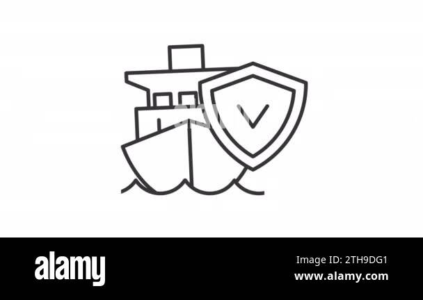 Animated marine coverage linear icon. Cargo loss and damage prevention ...