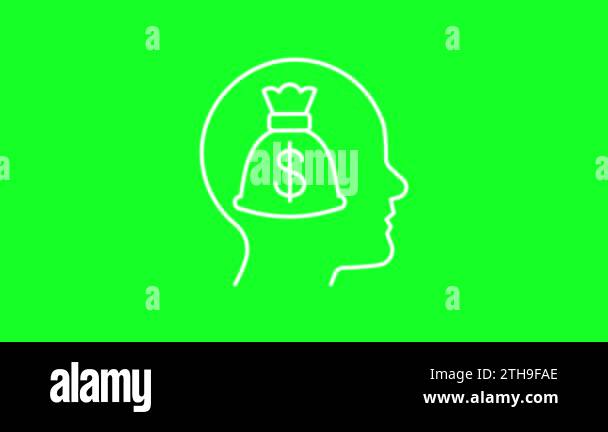 Animated cash, head white line icon. Thinking of money. Motivation ...