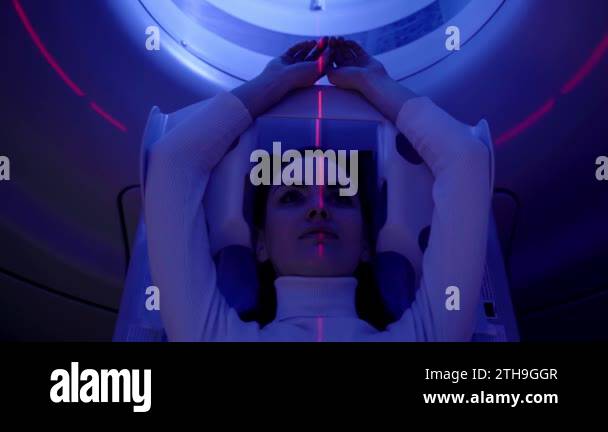 4k video CT scanning of abdomen of woman in medical clinic top view ...