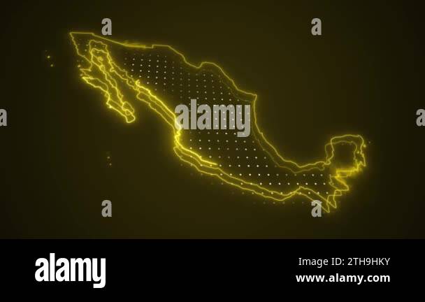 Neon Yellow Mexico Map Borders Outline Loop Background. Neon Yellow ...