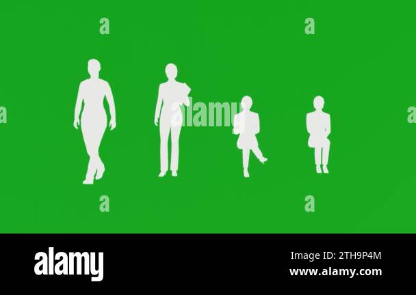 2D animation four different white women sitting and standing green ...