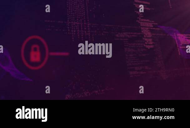 Animation of connected icons over programming language against abstract ...