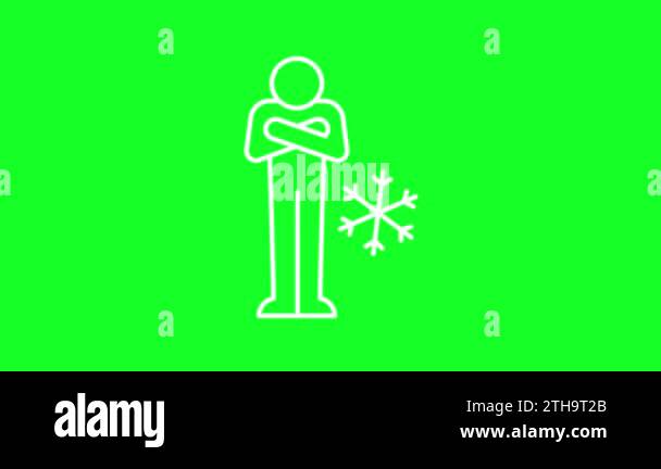 Animated frozen man white line icon. Cold winter weather. Loop HD video ...