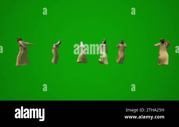 3D Arab men dancing green screen while having fun and kicking feet ...