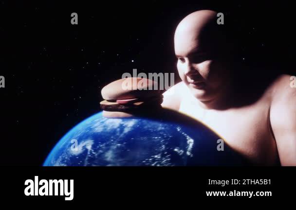 the fat man holds the earth in his hands. Obesity problem concept ...