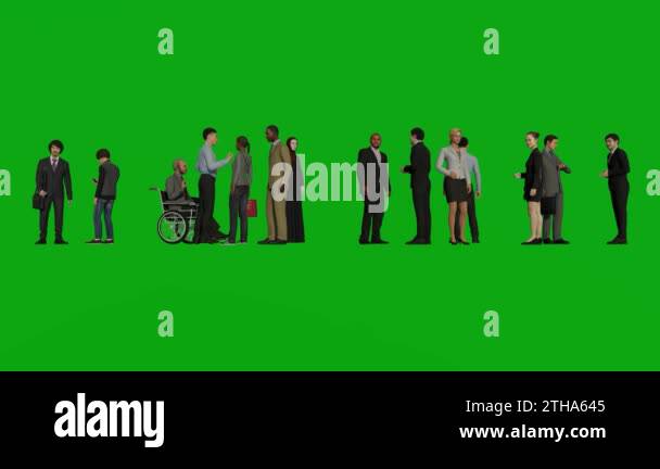 3D crowd green screen background chroma key Isolated group people for ...