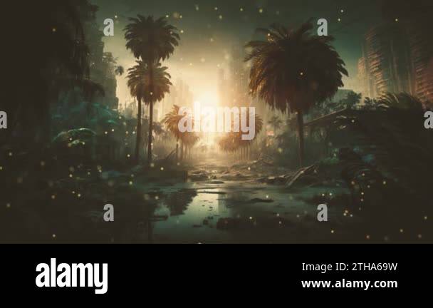 The video depicts a city after the apocalypse, where buildings, roads ...