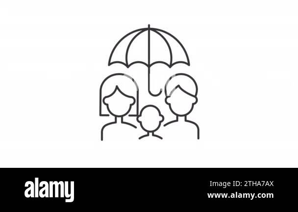 Animated life insurance linear icon. Social welfare. Family assistance ...