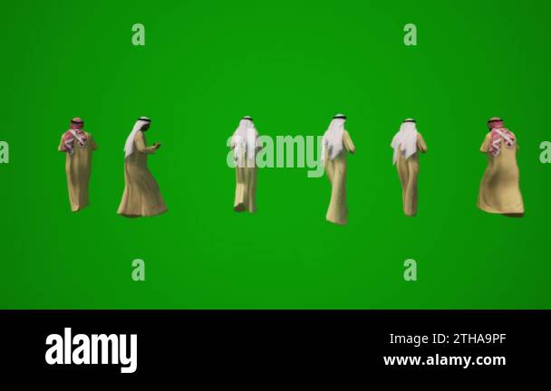 3D several Asian Arab men green screen walking Arabic clothes from ...