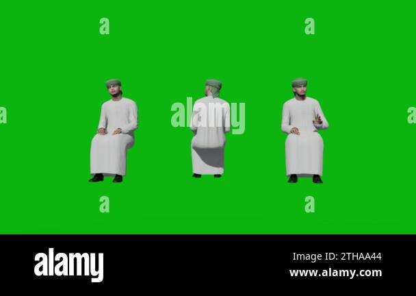 Arabic man sitting pose front view and side view, realistic 3D people ...