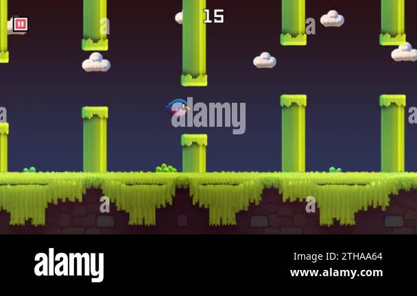 2D fake video game gameplay animation with flying bird theme. Bird game ...