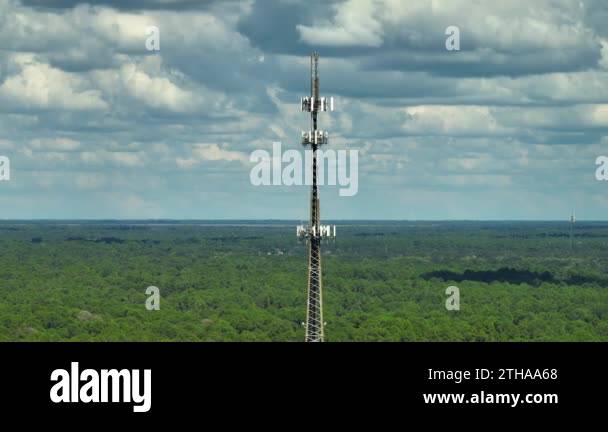 Tall telecommunication radio cell tower with wireless communication 5g antennas for network ...