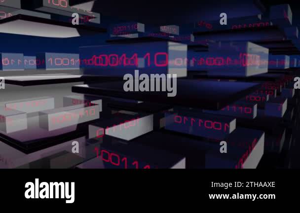 Animated 3D transpartent modules displaying changing red digital binary code Stock Video Footage ...