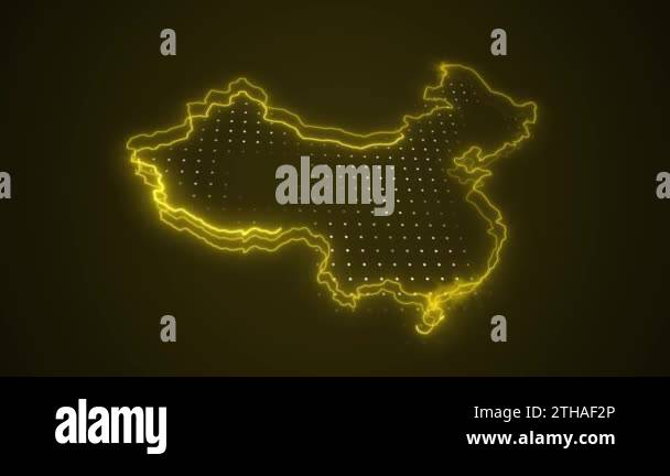 3D Neon Yellow China Map Borders Outline Loop Background. Neon Yellow ...