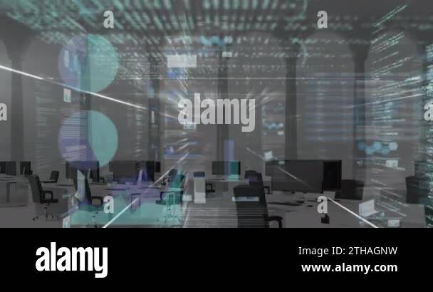 Animation of infographic interface and computer language over empty ...