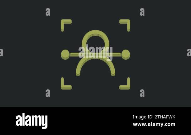 Green Face recognition icon isolated on black background. Face ...