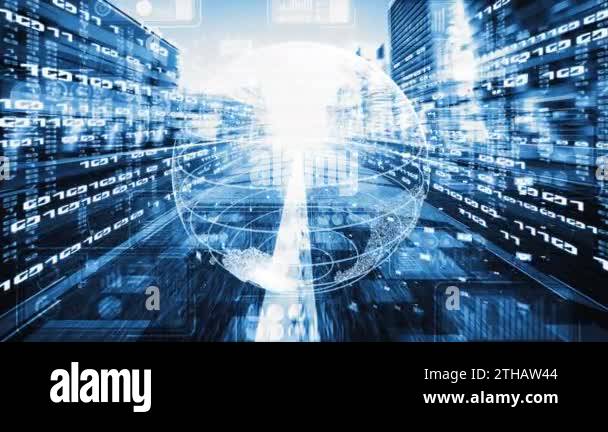 Futuristic global network and tacit digital data transfer 3D graphic ...