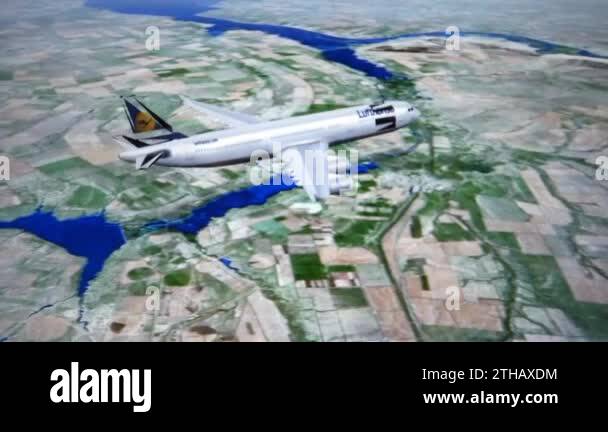 4k airplane model 3d render, flying map with airbus plane of computer ...