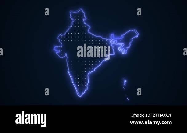 Neon Blue India Map Borders Outline Loop Background. Neon Blue Colored ...