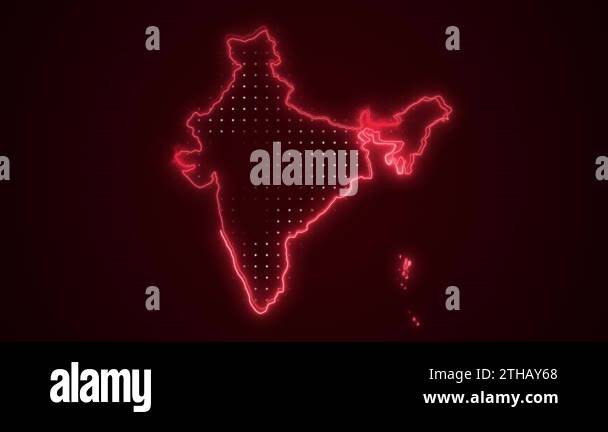 Neon Red India Map Borders Outline Loop Background. Neon Red Colored ...