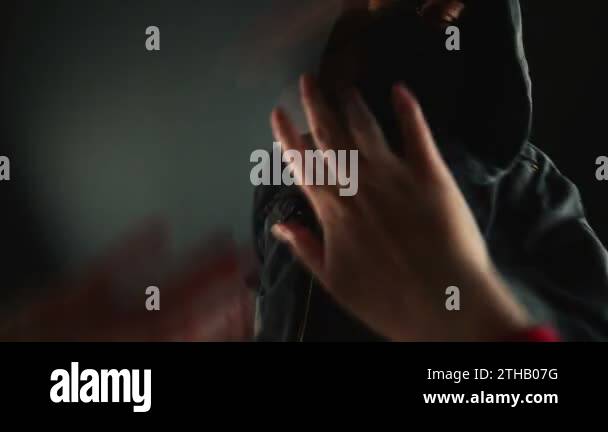 Violent attack scene, criminal punching victim, hands defending, pov ...