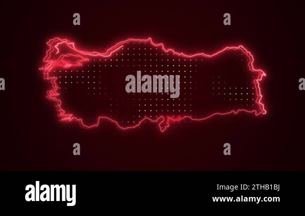 Neon Red Turkey Map Borders Outline Loop Background. Neon Red Colored ...