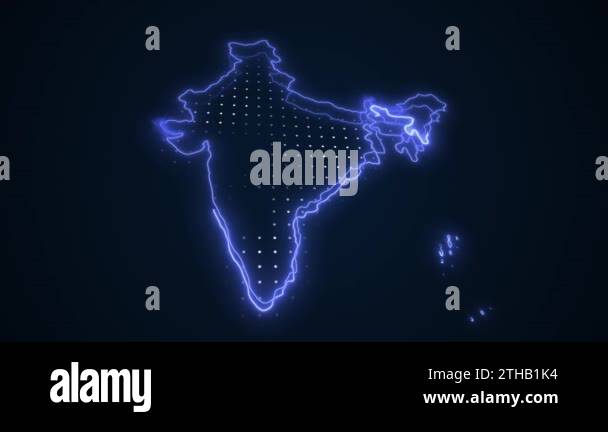 Neon Blue India Map Borders Outline Loop Background. Neon Blue Colored ...