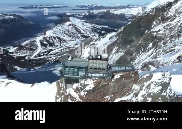 Aerial panorama view of the Sphinx Observatory on Jungfraujoch - Top of ...