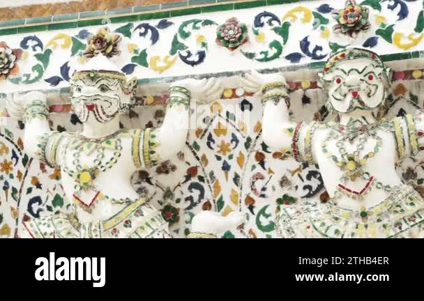 Giant and monkey statue around Wat Arun, Temple of Dawn. Landmark of ...