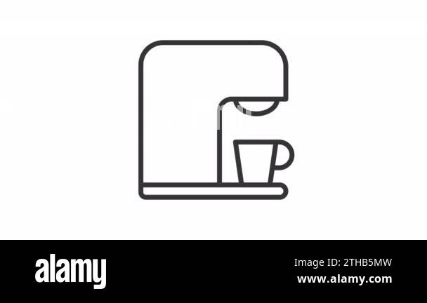 Animated coffee maker linear icon. Electric appliance for kitchen. Hot ...