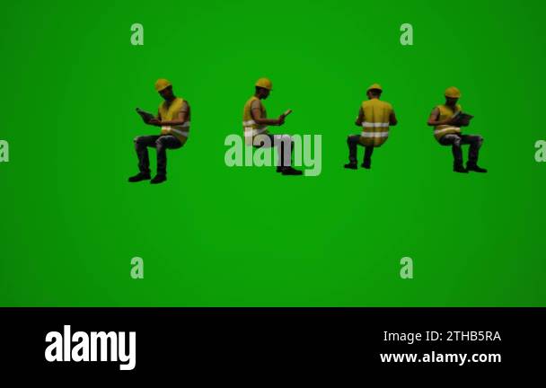 3D several architects and buildings green screen sitting and working ...