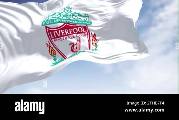 Liverpool, UK, May 2022: The flag of Liverpool Football Club waving in ...