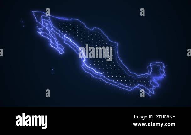 Neon Blue Mexico Map Borders Outline Loop Background. Neon Blue Colored ...