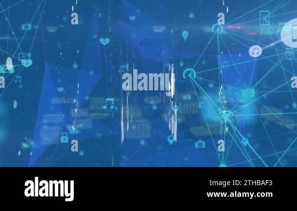 Digital animation of phone and music icons connecting with graphical ...