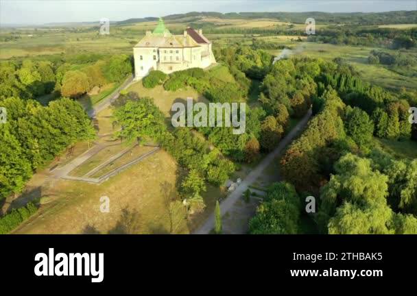 Olesko Palace from the air. Reserve. Summer park on the hills. Ukraine ...