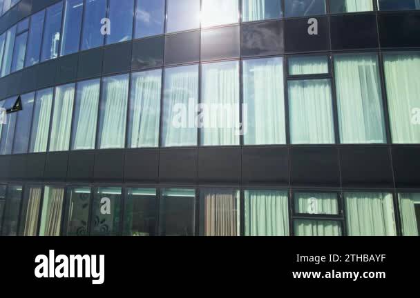 Skyscraper glass facade, aerial view. Modern office building exterior ...