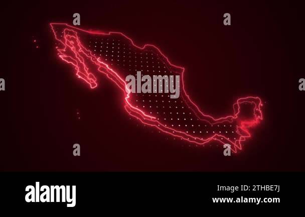 Neon Red Mexico Map Borders Outline Loop Background. Neon Red Colored ...