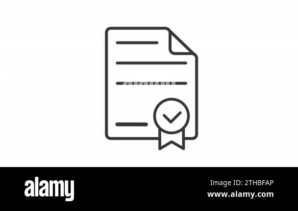 Animated certificate linear icon. Paper with badge and checkmark ...